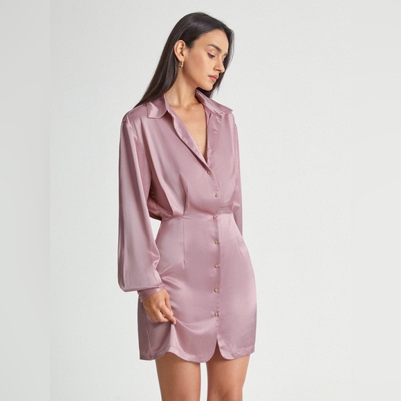 Commense | Dresses | Commense Pink Satin Like Button Down Dress Nwt ...